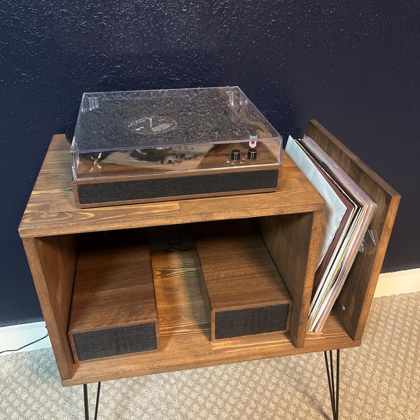 Rustic Record Player Stand, Large Record Player Table With Storage ...