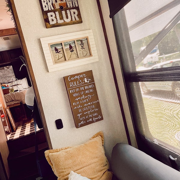Happy Campers Sign, Vintage Camper Decor, Blue Vintage Retro RV Camper ...