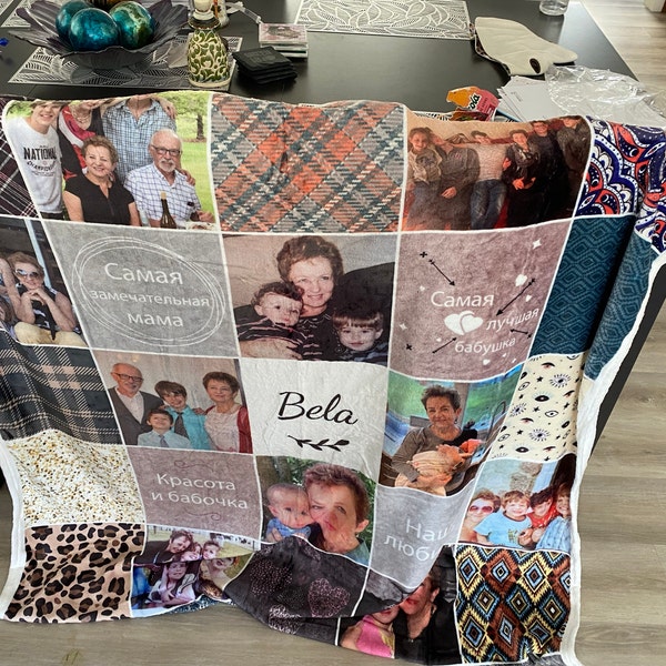 Personalized Family Photo Collage Blanket, Special Memory Quote Picture ...