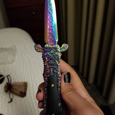 Athame / Dagger Aurora Borealis Blade Ornate Folding 9 Inch Black fldg ...