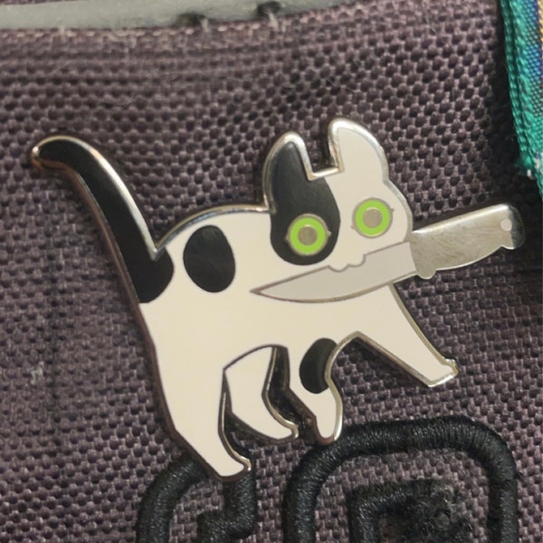Black and White Spotted Knifecat Enamel Pin - Etsy