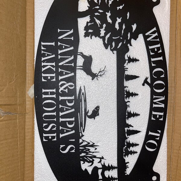 Metal Sign LAKE Jumping Fish Sign , Deer Lake Sign, Family Lake Lot ...