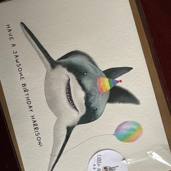 Shark Birthday Card – Funny Personalised Watercolour Sea Animal ...