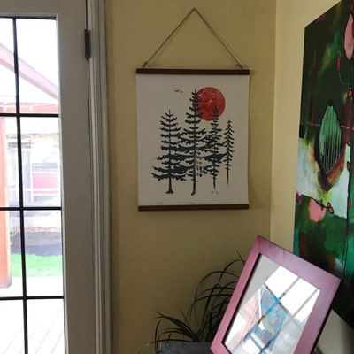 Evergreen Trees Screenprint Art Print Silkscreen Red Sun Northwest ...