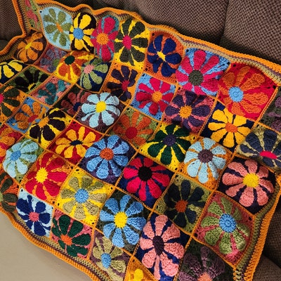 Retro Daisy Square Pattern Floral Granny Square DIY Crochet - Etsy