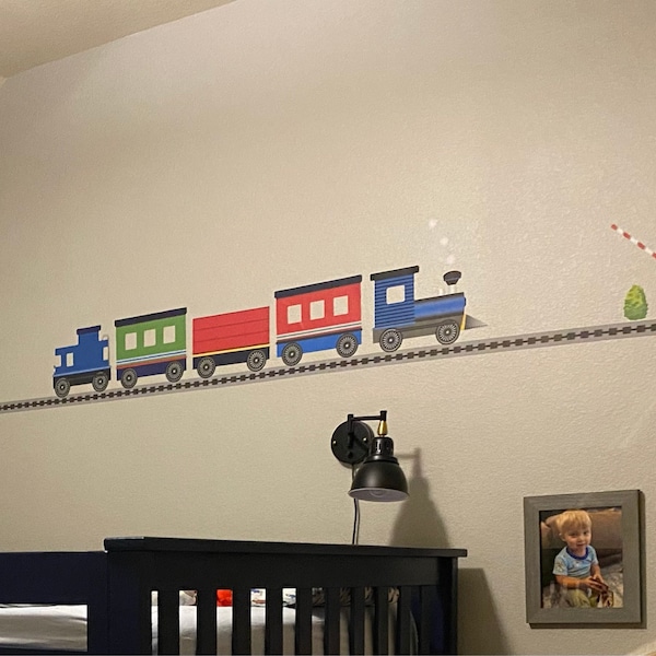 Freight Car Train Wall Decal W/ Railroad Track Straight (right Facing ...