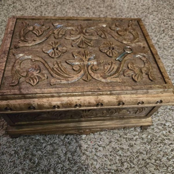 Secret Lock Wooden Box, Carved Wooden Chest, Wooden Locking Box, Wooden ...