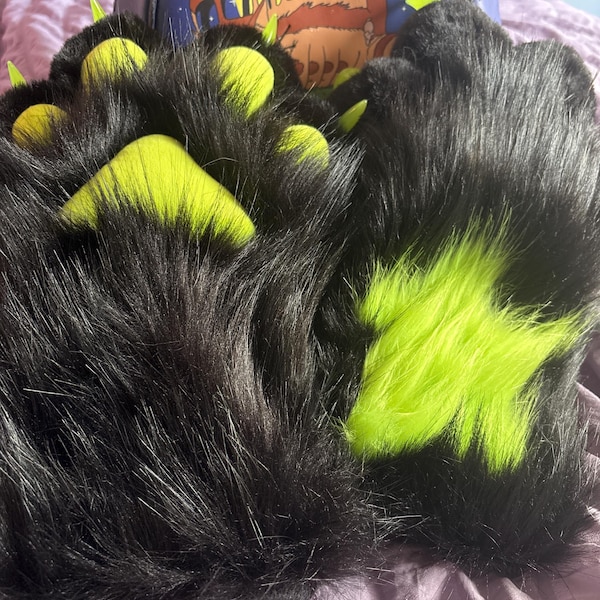 White and Purple Wolf Paw Gloves, Fluffy Kitten Fursuit Paws, Fox Paw ...