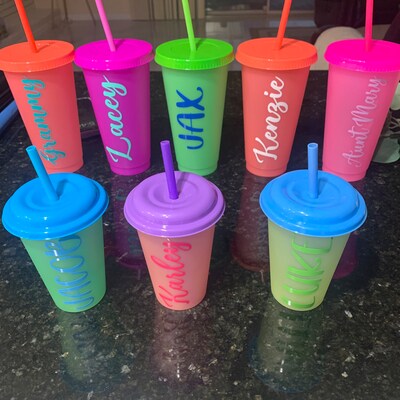 Personalized Bright Color Changing 24oz Cold Cups, Fun Cups for Gifts ...