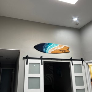 Wood Live Edge Floating Shelves With Ocean Waves Coastal Beachy Room ...