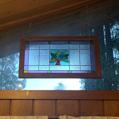 Customizable Leaded Oval Stained Glass Hanging Window Panel Modern ...