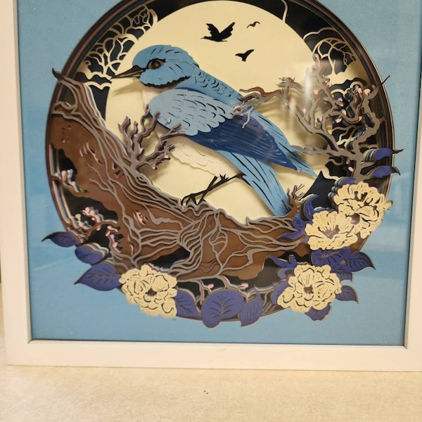 Bird Shadow Box SVG Template: Flowers, Moon, 3D Paper Cut (digital ...