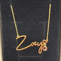 Gold Plated Name Necklace With Birthstone, Custom Name Necklace ...