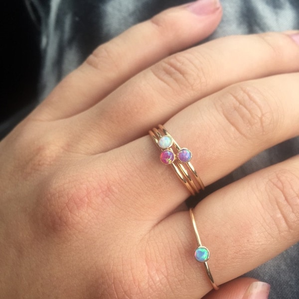 Set of Four White, Blue, Pink and Lavender in Opal Stacking Rings 14k ...