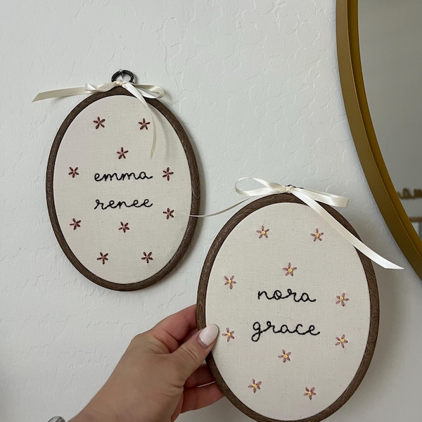 Hand Embroidered BUNTING BANNER Custom Name Hoop | Personalized Baby ...