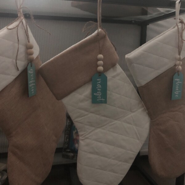 Personalized Beach Theme Stocking Name Tags // Coastal Christmas ...