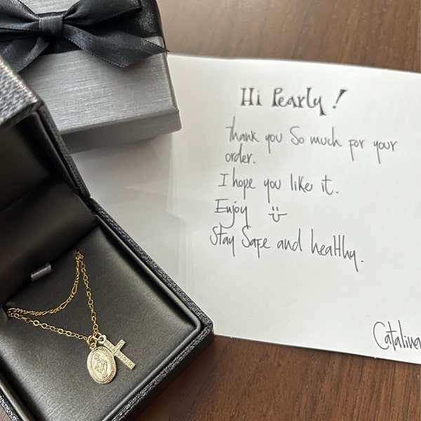 14K GF Small Cross Virgin Mary Necklace, Gold Cross Necklace, Virgin ...