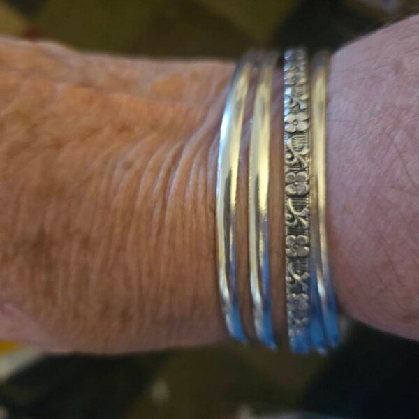 Solid Silver Bangle, Set of 8 Bangle, Silver Bangle, Handmade Bangle, Women Bangle, Wide Boho ...