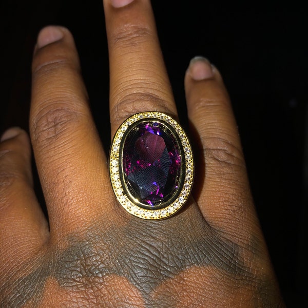 Ruby Red Cubic Zirconia 14k Gold Plated Bishop Cross and Midre Ring ...