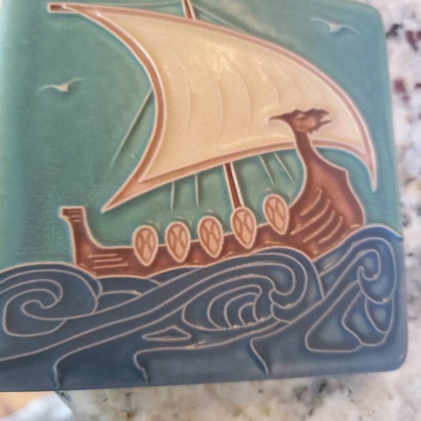 Viking Ship Tile day 4 X 4 by Art and Craftsman Tileworks - Etsy
