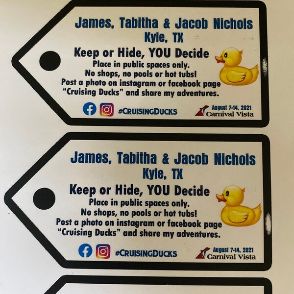 Duck Tags| Customized With YOUR Personal Info| RCL NCL Princess ...