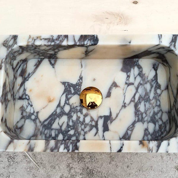 Elegant Trough Sink in Calacatta Viola Marble With Natural Stone Finish ...