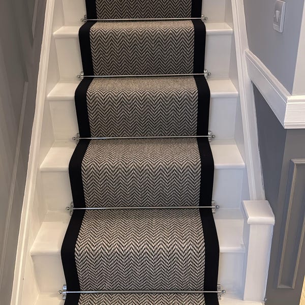 Herringbone Java Stair Runner With 100 % Cotton Black Border - Etsy UK