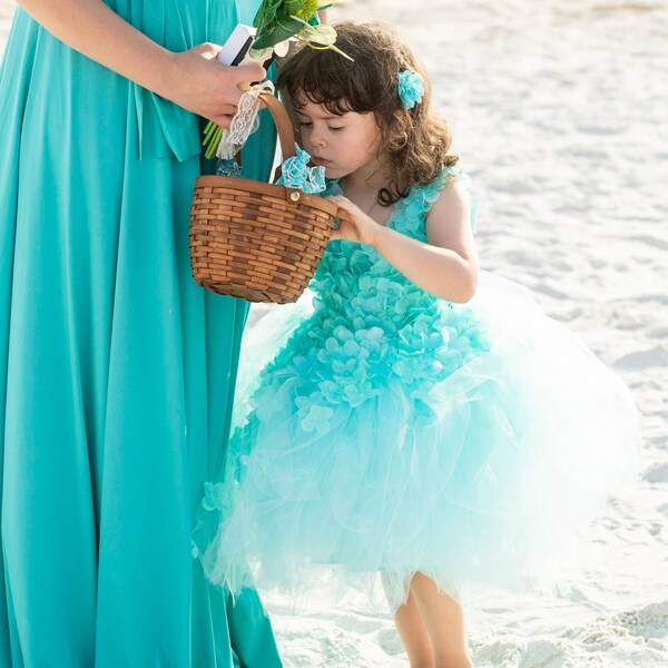Light Pink Hydrangea Tulle Dress With Ribbon Straps/unique Flower Girl ...
