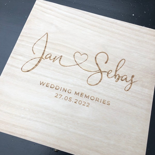 Engraved Heart Couple Keepsake Box, Personalised Wooden Wedding Memory ...
