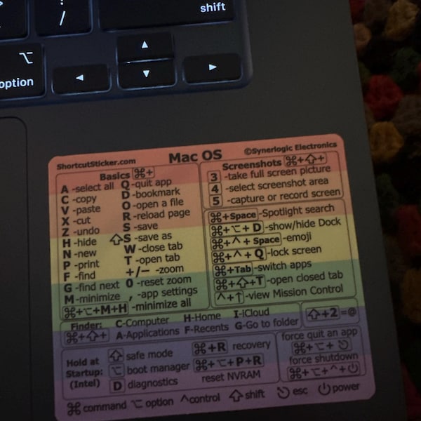 Apple MacBook Pro/air/imac SHORTCUTS- Durable Vinyl Sticker Mac OS ...