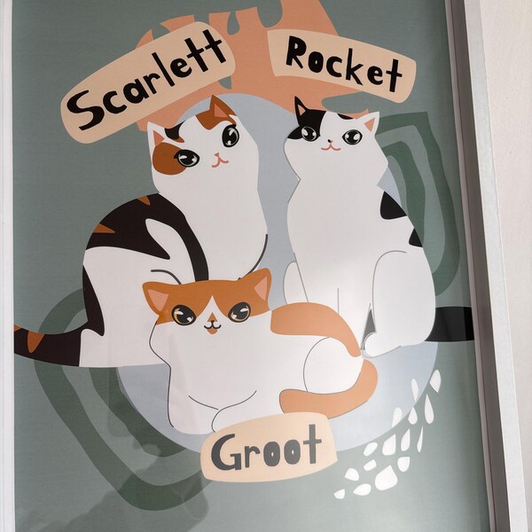 Cat Portrait Personalised Gift Cartoon Portrait Chibi Cat Custom Pet ...