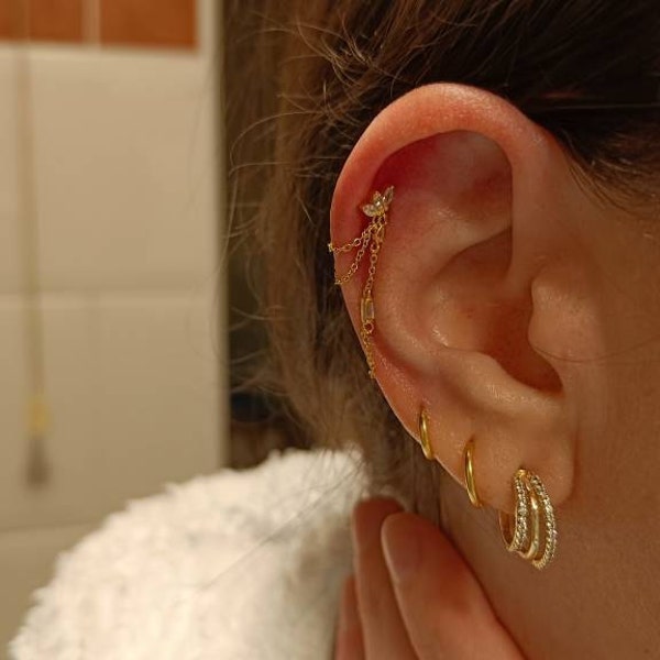 Dainty Triple Chain Sapphire CZ Helix Piercing 20g, Cartilage Piercing ...