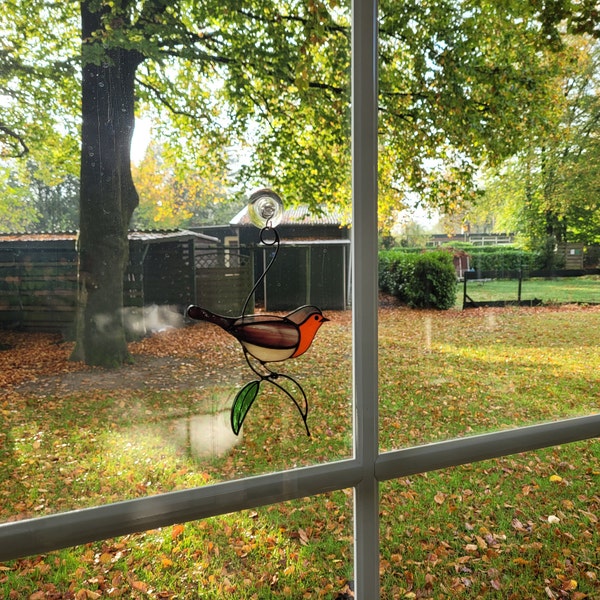 Robin Bird Stained Glass Window Hangings Christmas Gifts Handmade ...