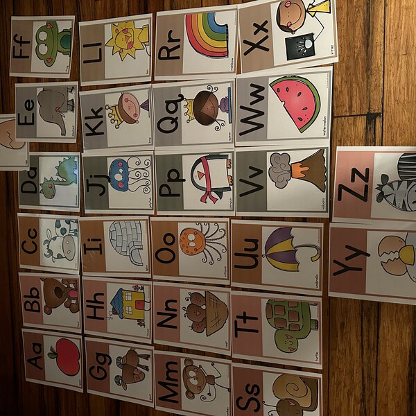 BOHO RAINBOW Alphabet Posters | Editable | Neutral Rainbow | Vintage ...