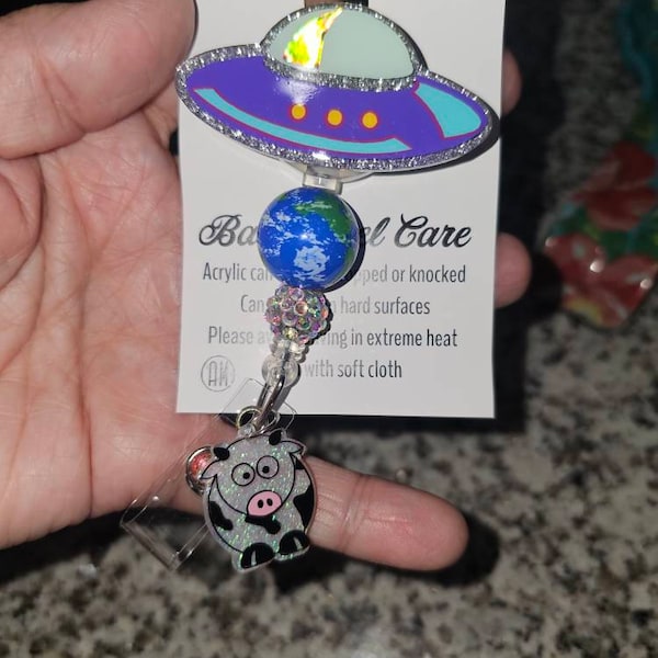 Alien UFO Cow Abduction Badge Reel | Ufo Badge Reel | Alien Badge Reel ...
