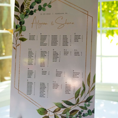 Greenery Seating Chart, Wedding Seating Chart, Alphabetical Seating ...