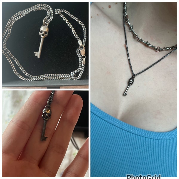 Men's Necklace Skull Key Pendant Handmade in Sterling Silver - Etsy