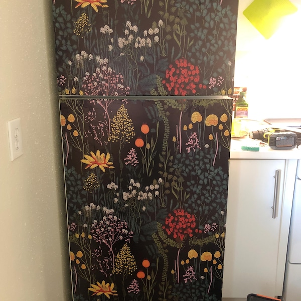 Fridge Wrap Dark Botanical Vintage, Refrigerator Wrap Vinyl Side by ...