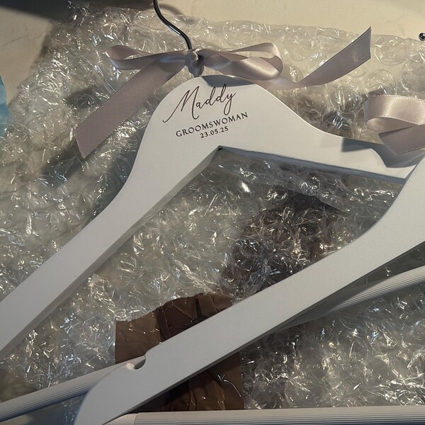 Engraved Hangers for Wedding, Personalised White Coat Hanger for Bride ...