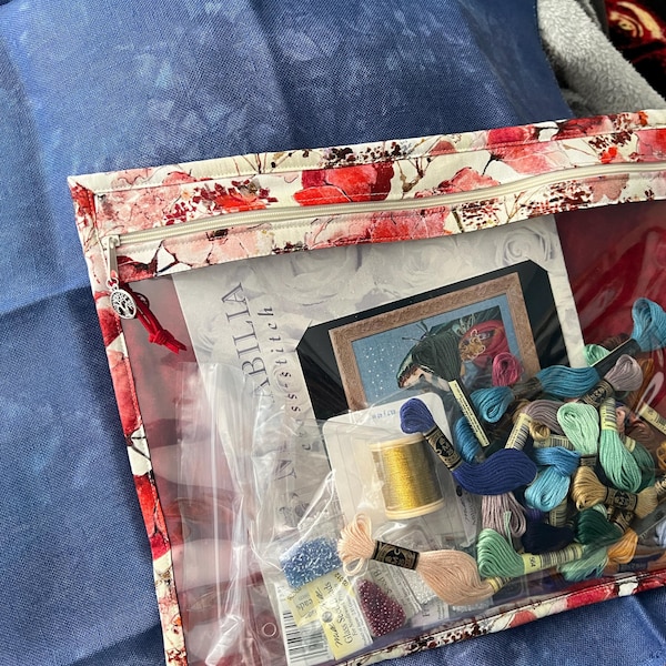 Cross Stitch Project Bag, Thread Bed and Notion Pouch - Vinyl Front ...
