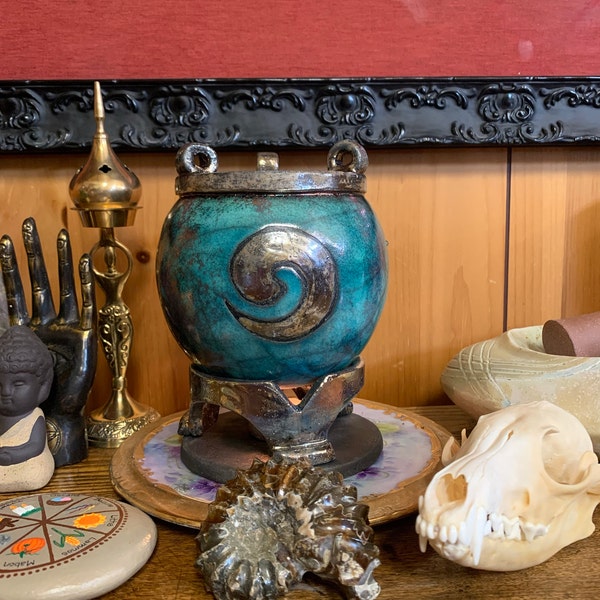 Raku Ceramic Witches Cauldron Pot for Rituals and Spells Handmade, Two ...