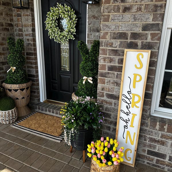 Oh Hello Spring Sign | Double Sided Sign | Easter Wood Sign | Spring ...