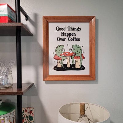 Retro Frog Coffee Print, Vintage Positivity Quote Illustration ...