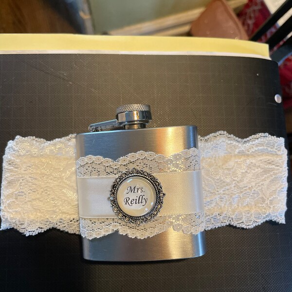 Round Flask Garter, Garter Flask, Ivory Lace Garter, Round Flask Garter ...