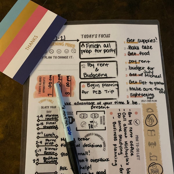 Reusable Daily Planner/reflection Dry Erase Sheet in 9 Styles - Etsy