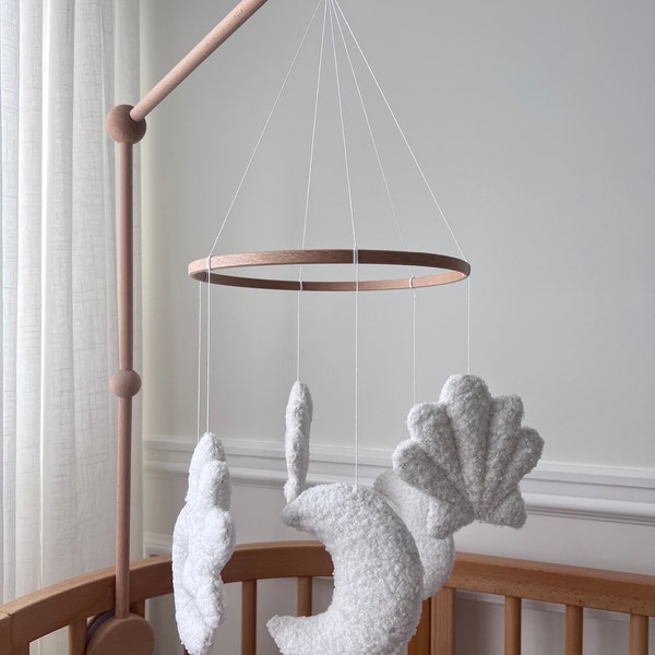 Boucle Mobile Handmade Baby Mobile Shell and Moon Mobile Baby Nursery ...