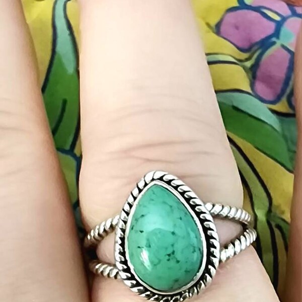 Turquoise Statement Ring, Turquoise Ring, Boho Turquoise Ring, Turquoise Teardrop Ring, 925 ...