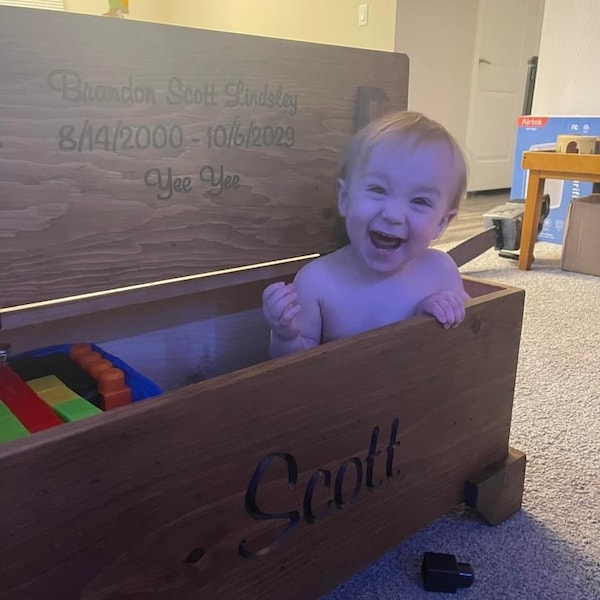 Hand Carved Wooden Toy Chest: Personalized Memory Box, USA Made - Etsy