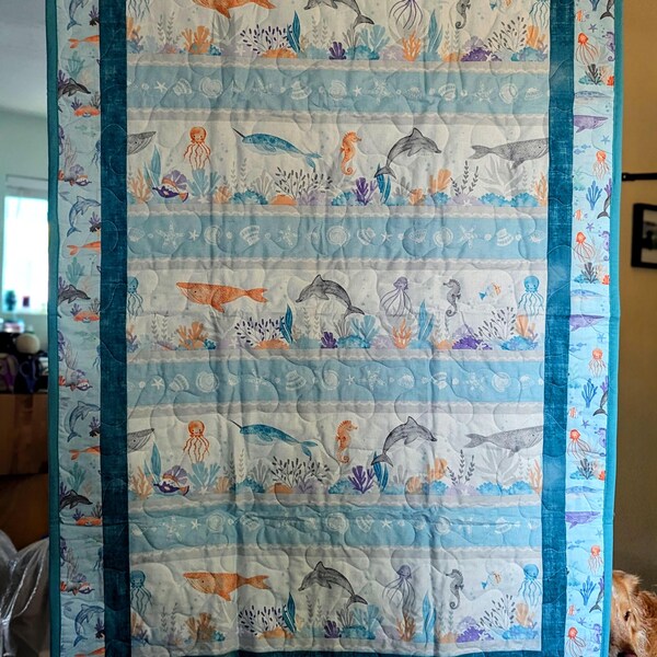 Ocean Animals Quilt, Handmade Ocean Theme Quilt, Ocean Nursery, Baby ...