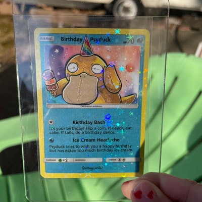 Birthday Psyduck Holographic Celebration Trading Card Cute Gifts for ...